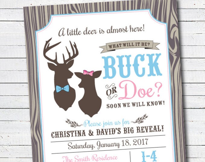 Buck or Doe Gender Reveal Invitation Baby Shower Invitation - Etsy