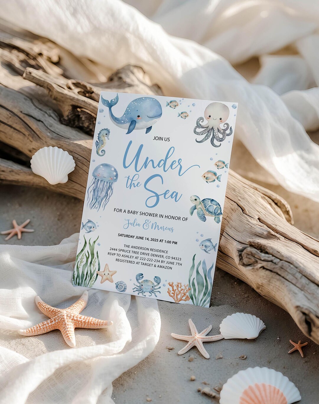 Under the Sea Baby Shower Invitation, Ocean Baby Shower Invite ...