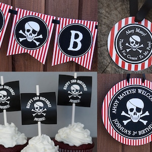 Pirate Birthday Party Favor Tags - Red, Black & White - DIY Printable ...