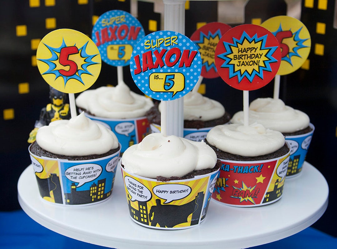 Superhero Birthday Cupcake Toppers, Superhero Birthday Decorations ...