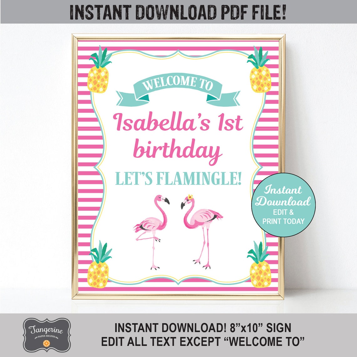 Flamingo Pineapple Favor Tag, Flamingo Pineapple Thank You Tags ...
