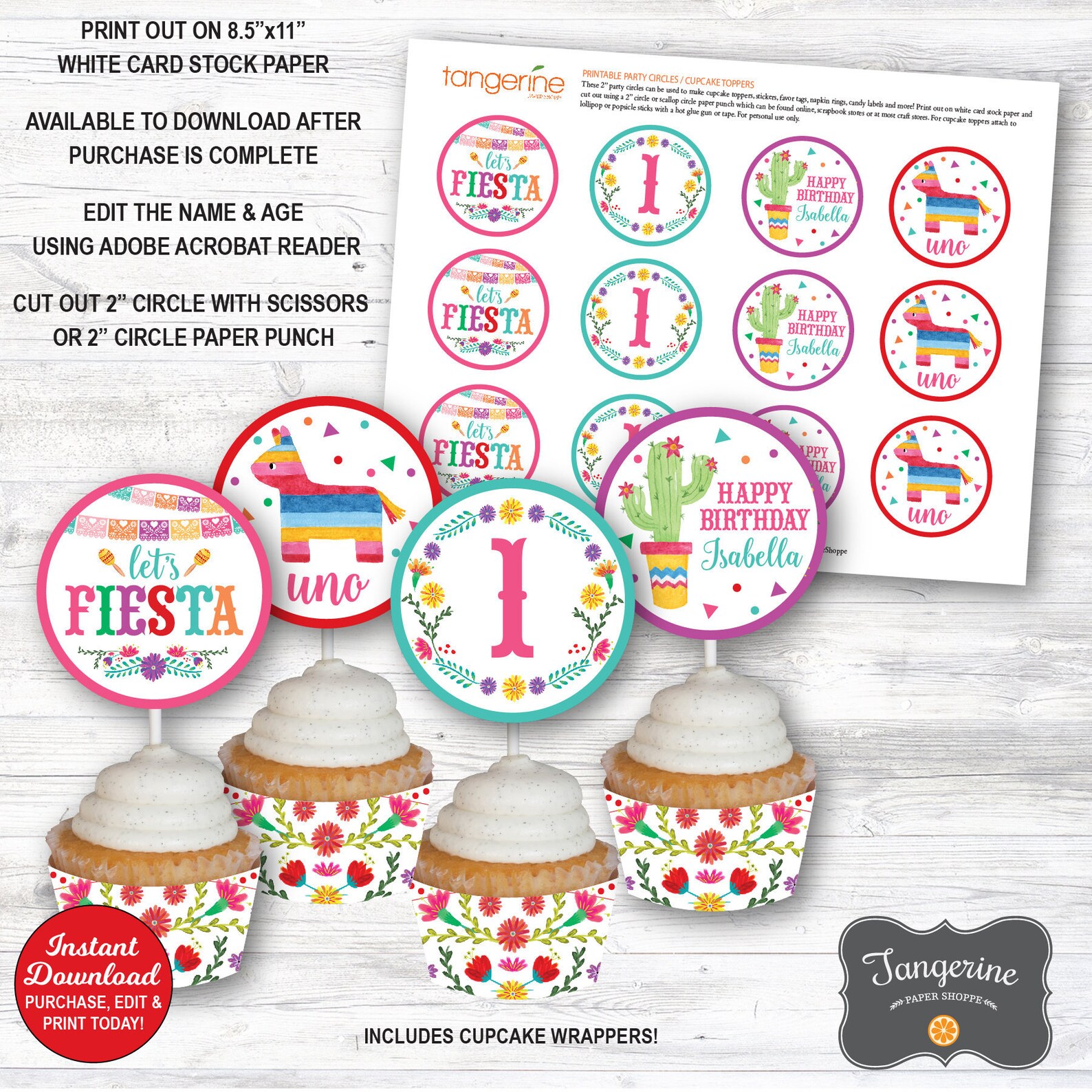 Fiesta Birthday Cupcake Toppers, Fiesta Birthday Decorations, First ...