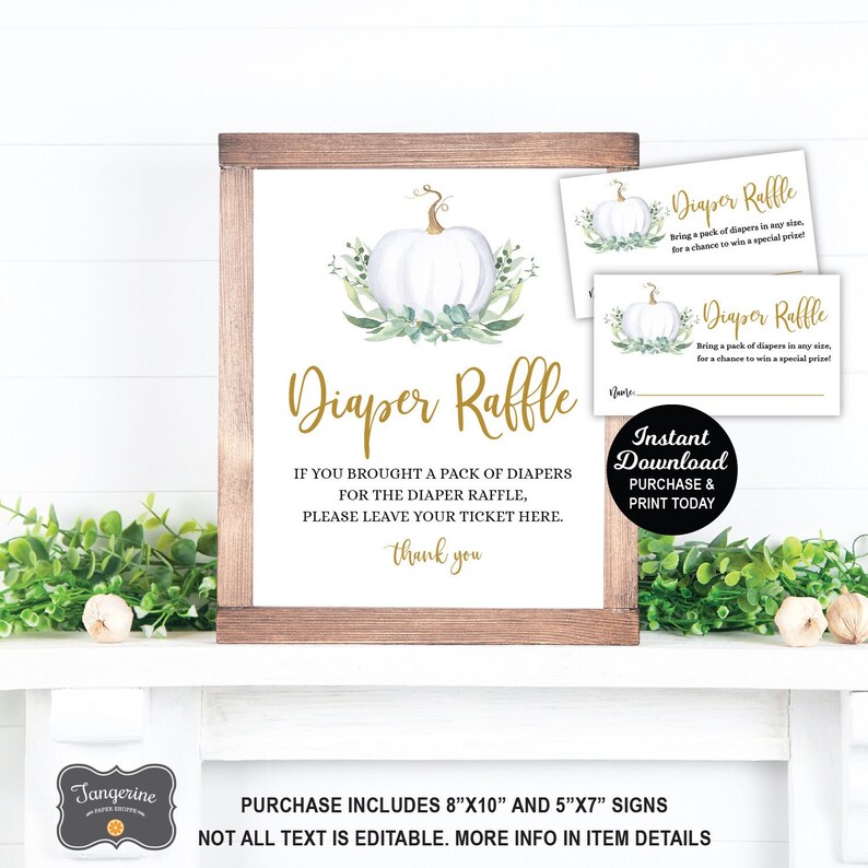 Pumpkin Diaper Raffle Sign and Cards White Pumpkin Baby - Etsy