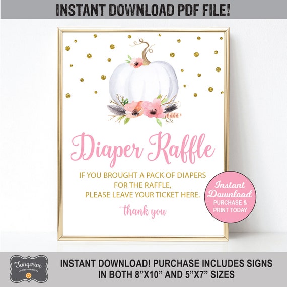 Pumpkin Diaper Raffle Sign, Printable Baby Shower Diaper Raffle Sign ...