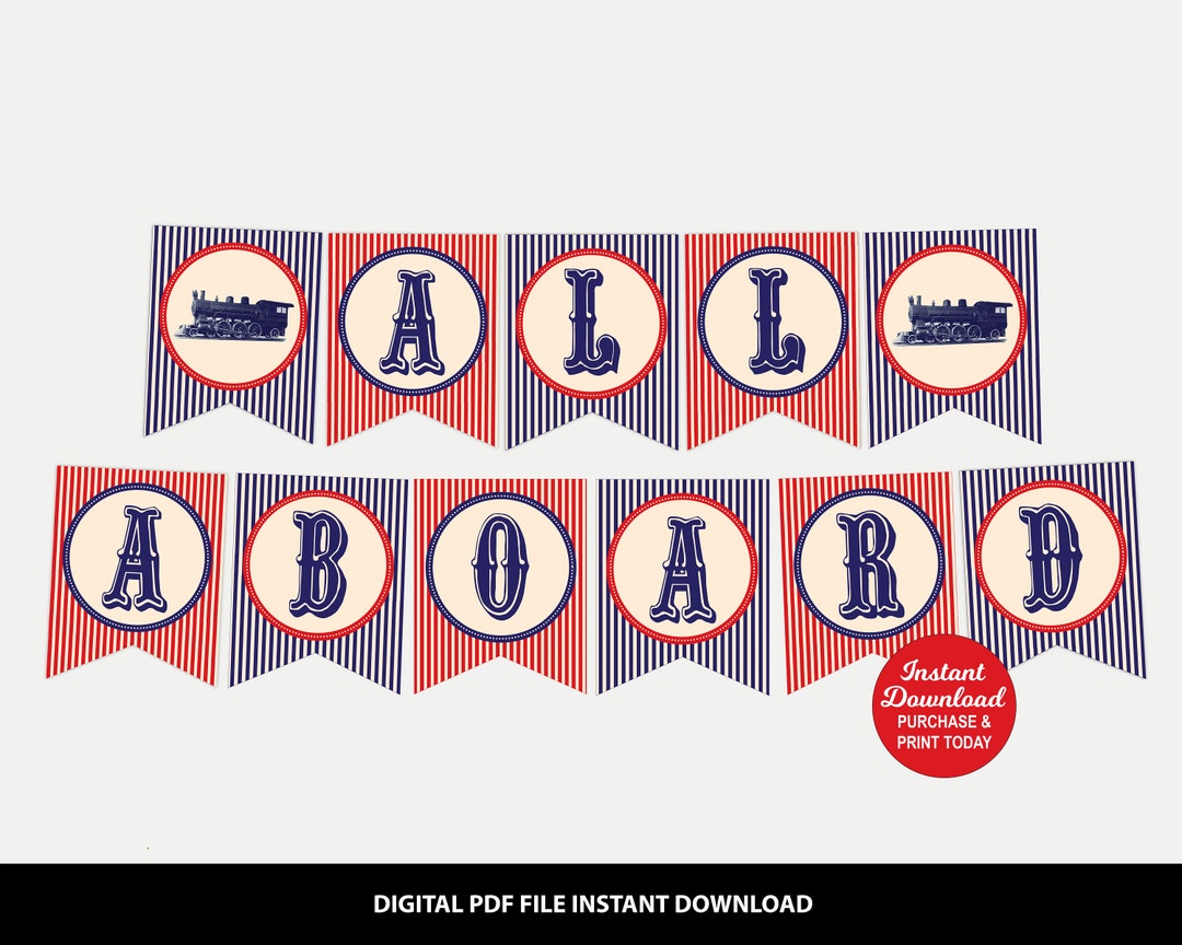 All Aboard Train Banner, Train Birthday Banner, Vintage Train Birthday ...