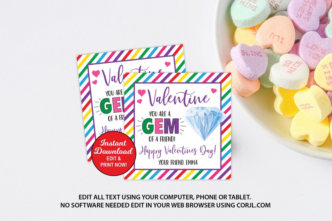 Ring Pop Valentines Card, Gem Valentines Tag, Kids Valentine Card ...