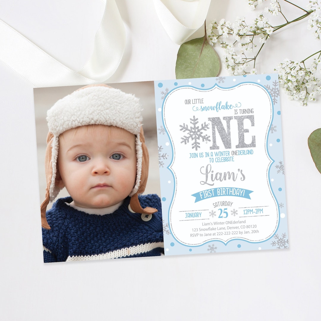 Editable Winter Onederland Invitation, First Birthday Photo Invite ...