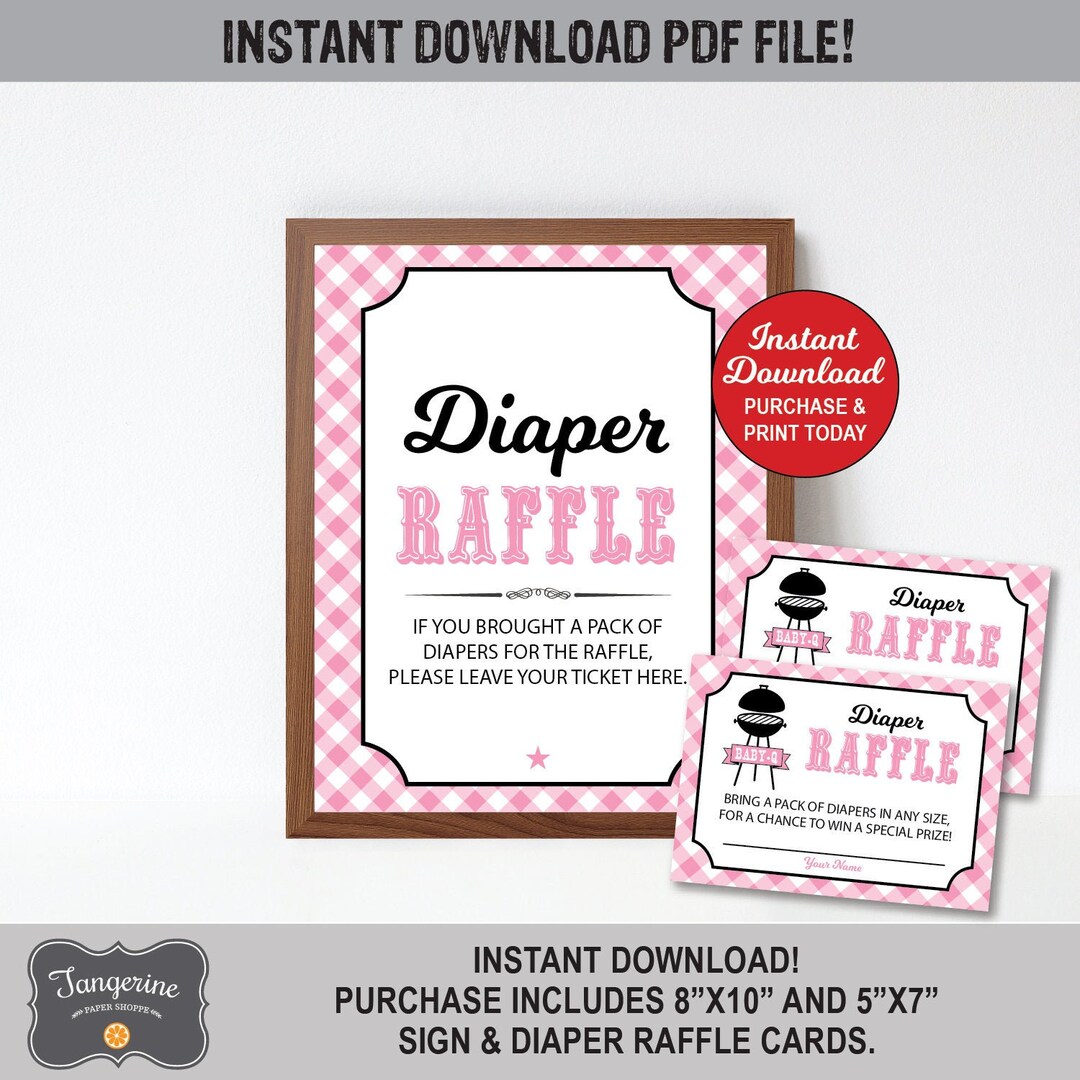 Pink Babyq Diaper Raffle Cards and Sign, Baby Q Games, BBQ Baby Shower ...