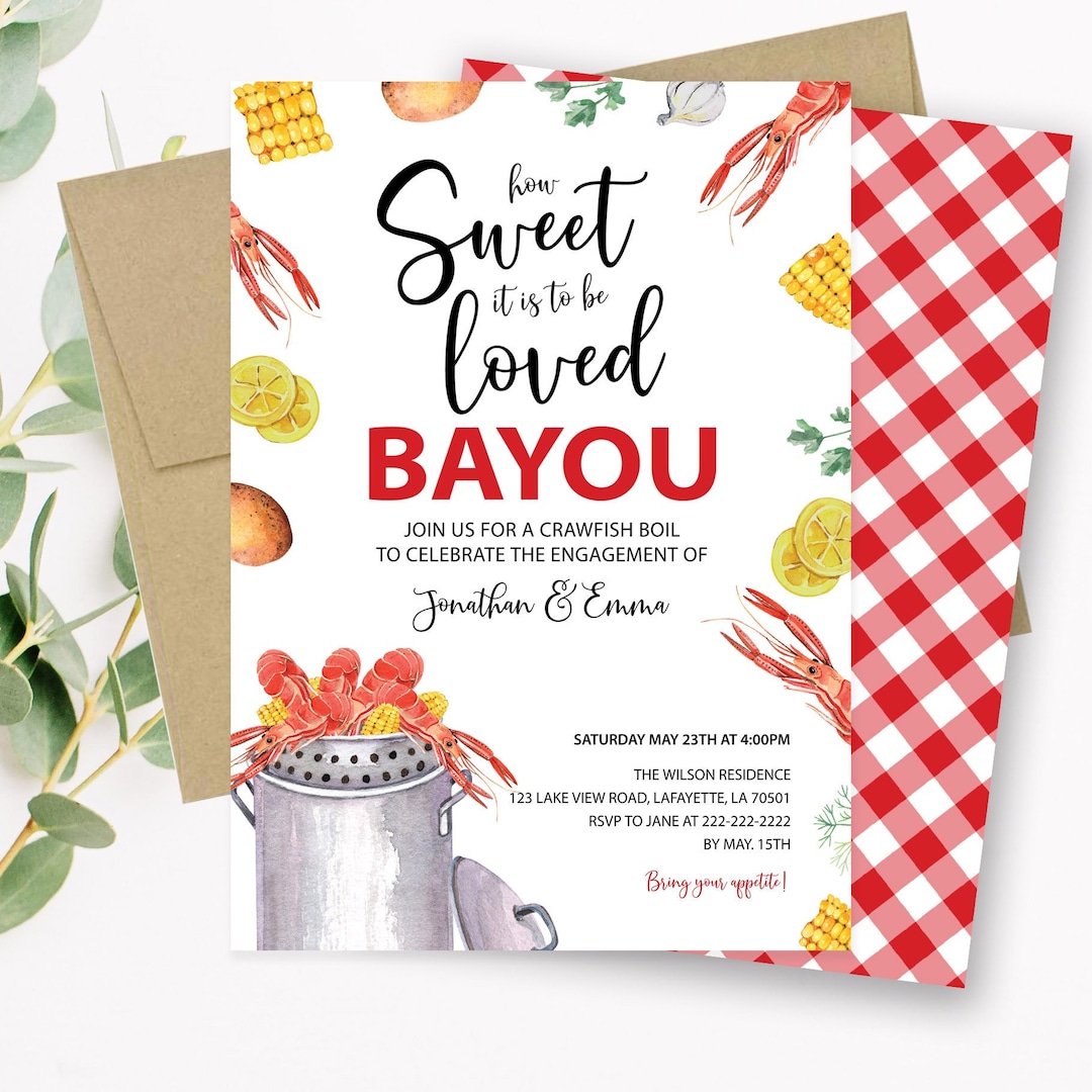 Editable Crawfish Boil Engagement Party Invitation, How Sweet It is to ...