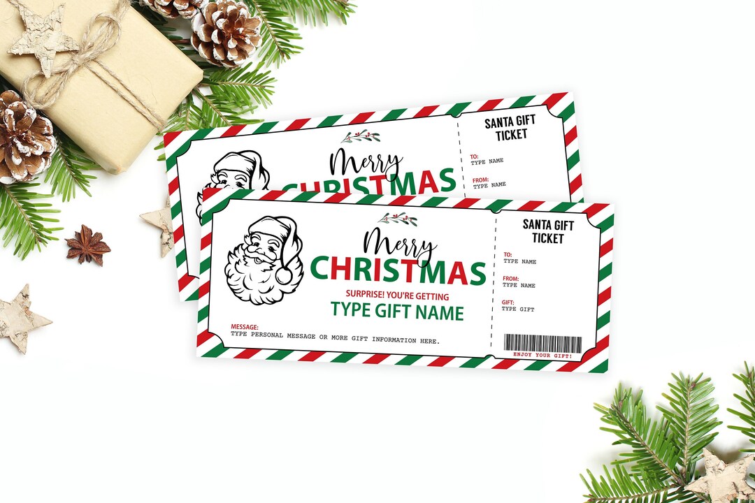 Editable Santa Gift Card, Surprise Christmas Gift Ticket Printable ...
