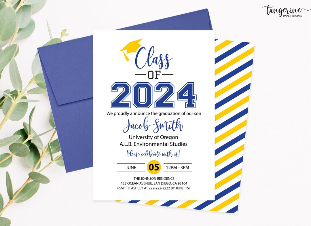 Graduation Party Invitation Royal Blue and Yellow, Class of 2023 ...