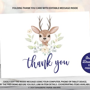 Deer Thank You Card Folding Little Buck Baby Shower Editable - Etsy