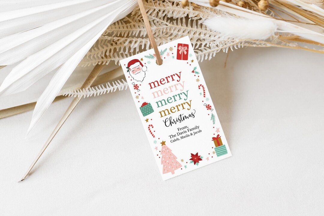 Editable Christmas Tags Cute Holiday Gift Favor Tag Printable Merry ...