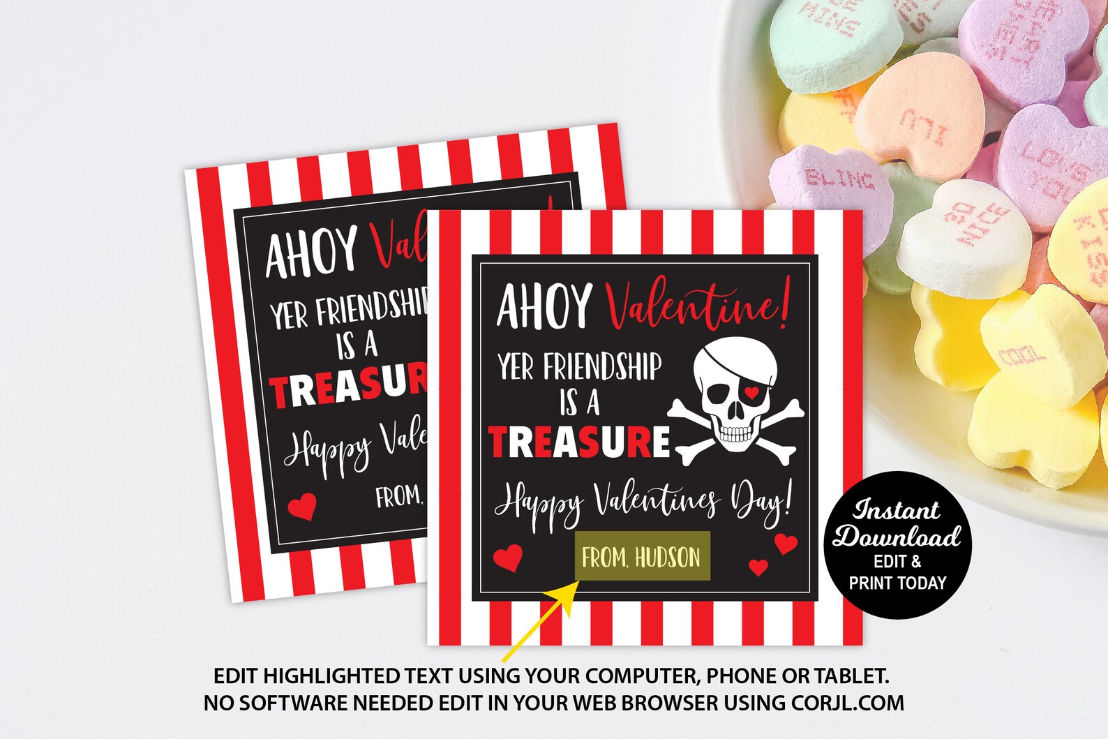 Pirate Valentines Day Tag Printable, Pirates Booty Valentine, Kids ...