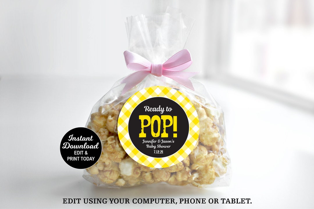 Editable Popcorn Label, Popcorn Tag, Baby Q Ready to Pop Tag, Popcorn ...