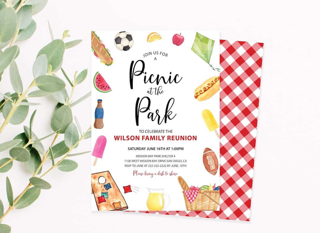 Picnic Family Reunion Invitation, Picnic at the Park Party Invite ...