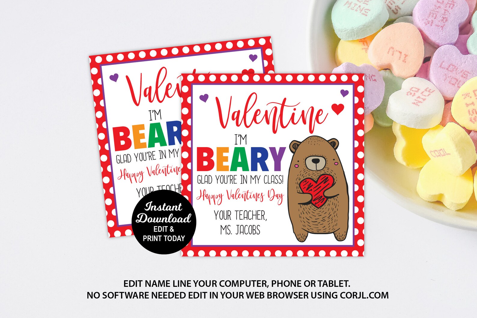 Gummy Bear Valentine Teacher, Bear Valentine Tag, Gummy Valentine ...