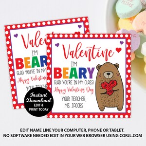 Gummy Bear Valentine Teacher, Bear Valentine Tag, Gummy Valentine ...
