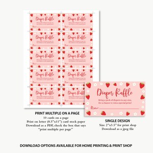 Diaper Raffle Tickets, Strawberry Diaper Request Cards, Strawberry Baby ...