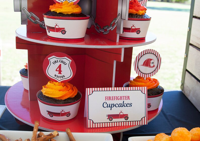 Firefighter Birthday Cupcake Toppers Vintage Fire Truck - Etsy