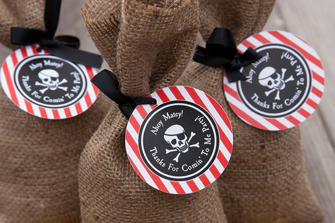 Pirate Birthday Party Favor Tags - Red, Black & White - DIY Printable ...