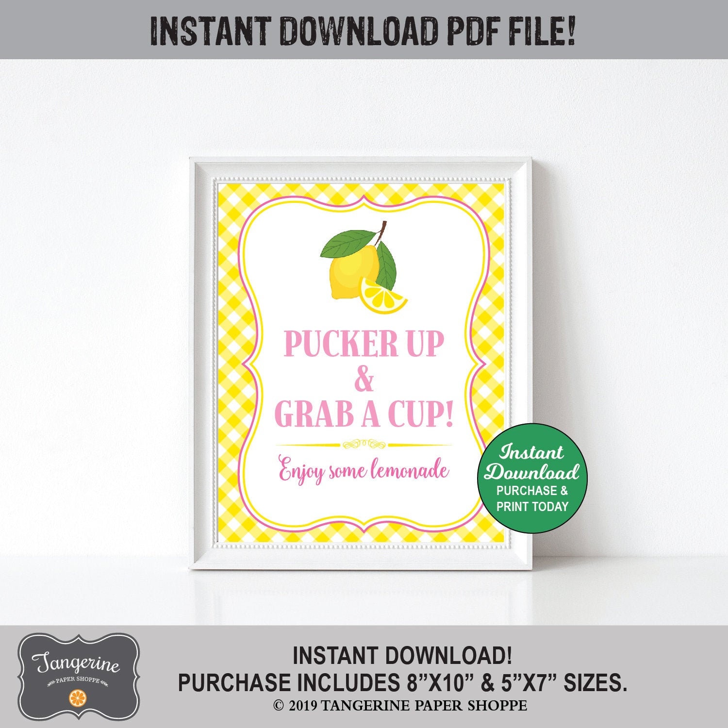 Pucker up & Grab A Cup Sign Lemonade Sign Printable Pink | Etsy