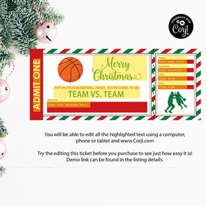 Basketball Game Ticket Printable, Basketball Christmas Gift, Surprise ...