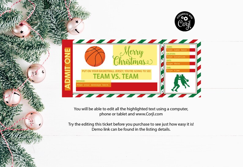 Basketball Game Ticket Printable, Basketball Christmas Gift, Surprise ...