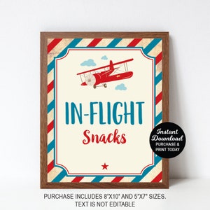 Airplane In-flight Snacks Sign, Vintage Airplane Birthday Food Sign ...