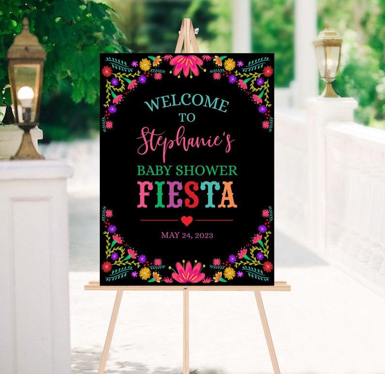Editable Fiesta Baby Shower Welcome Sign, Mexican Flowers Baby Shower ...