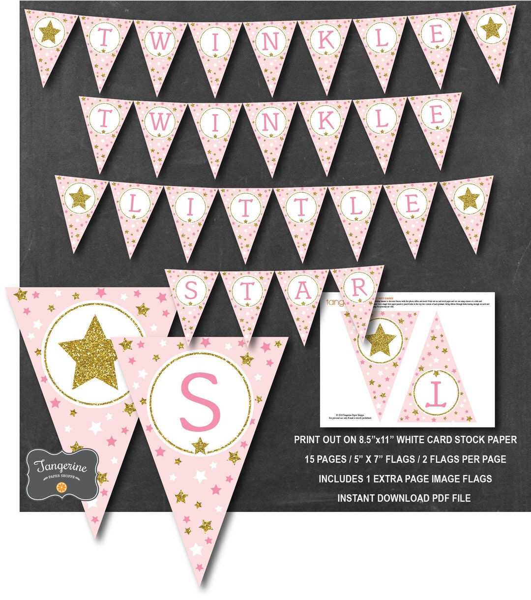 Twinkle Twinkle Little Star Baby Shower Banner, Girl Baby Shower Banner ...