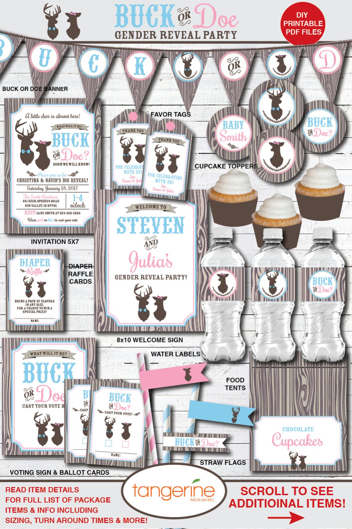 Buck or Doe Gender Reveal Thank You Tags DIY Printable Tags - Etsy