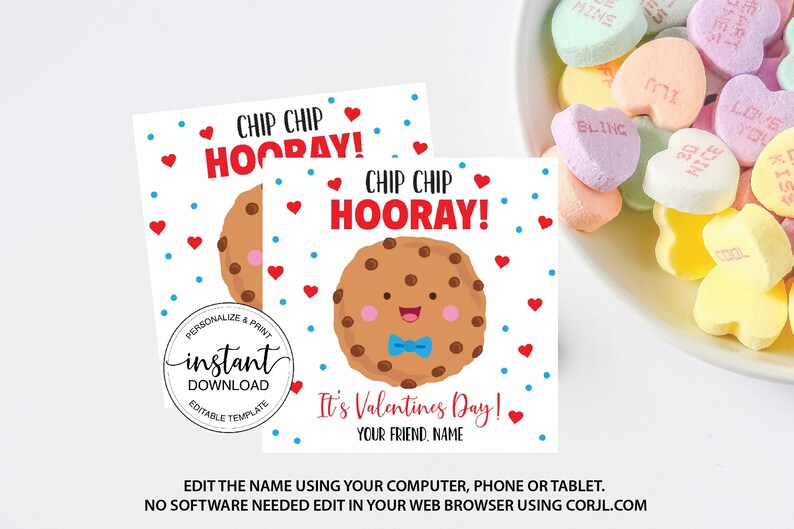 Valentines Day Chocolate Chip Cookies Tag, Chip Chip Horray Cookie ...