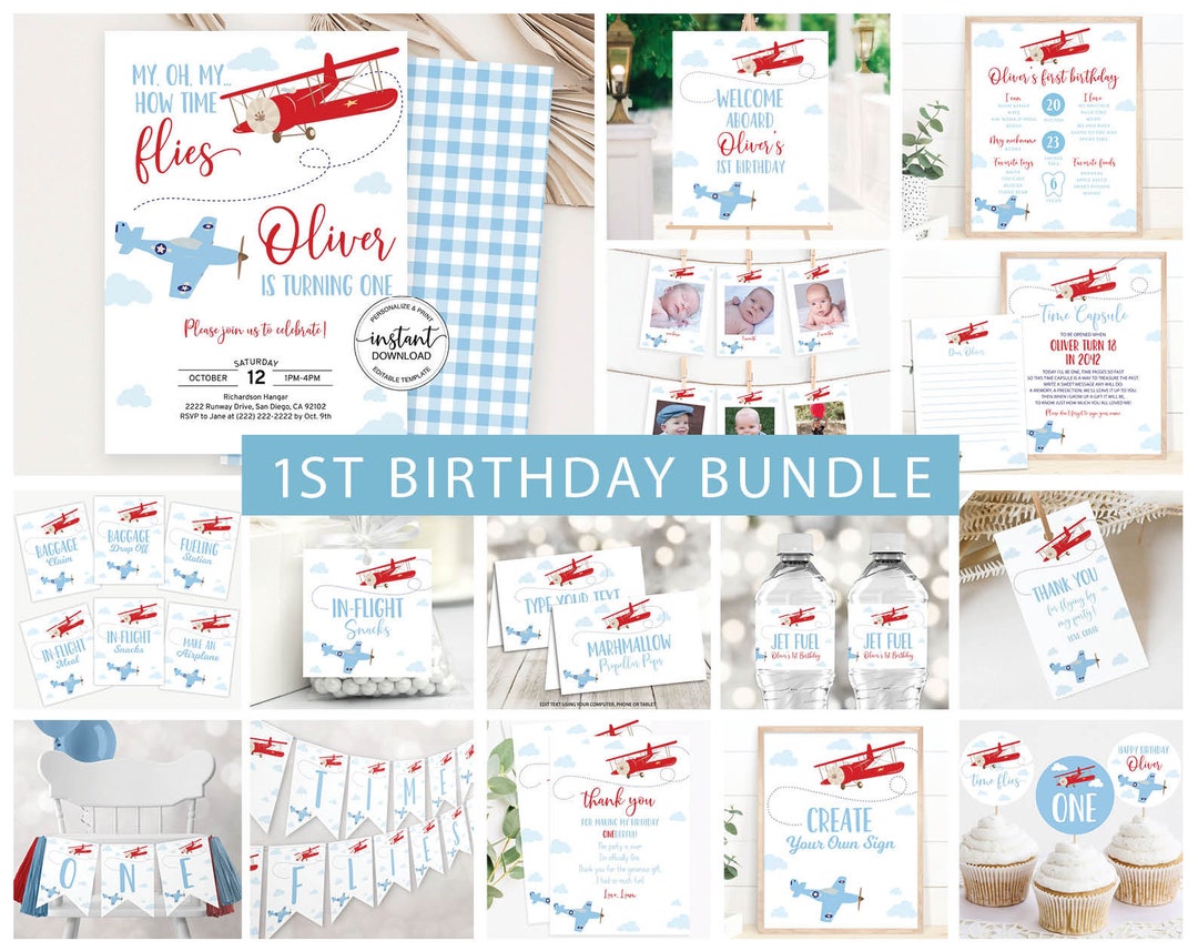 Airplane Birthday Decoration Package, Time Flies 1st Birthday Decor ...