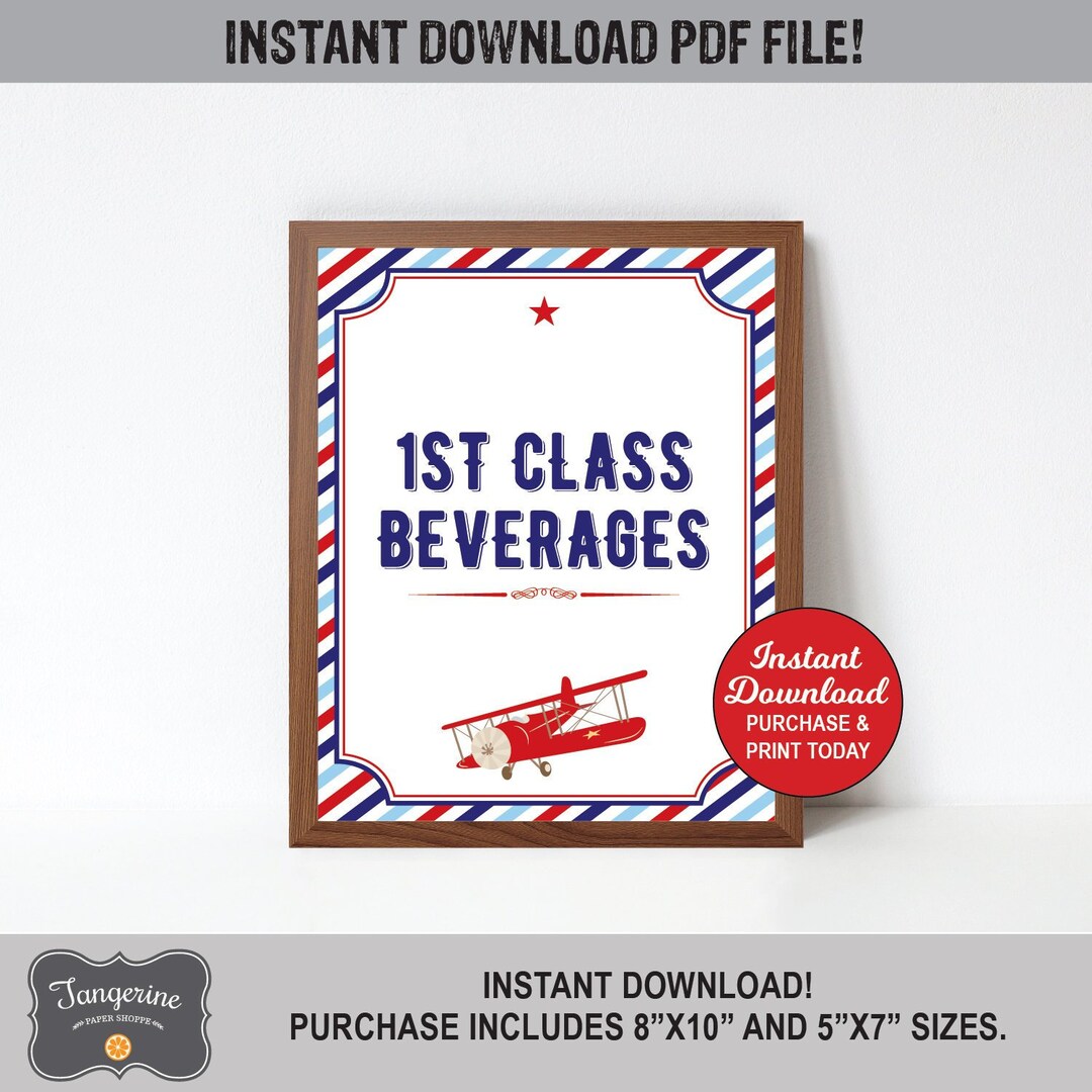 Airplane 1st Class Beverages Sign, Airplane Birthday Drinks Sign ...