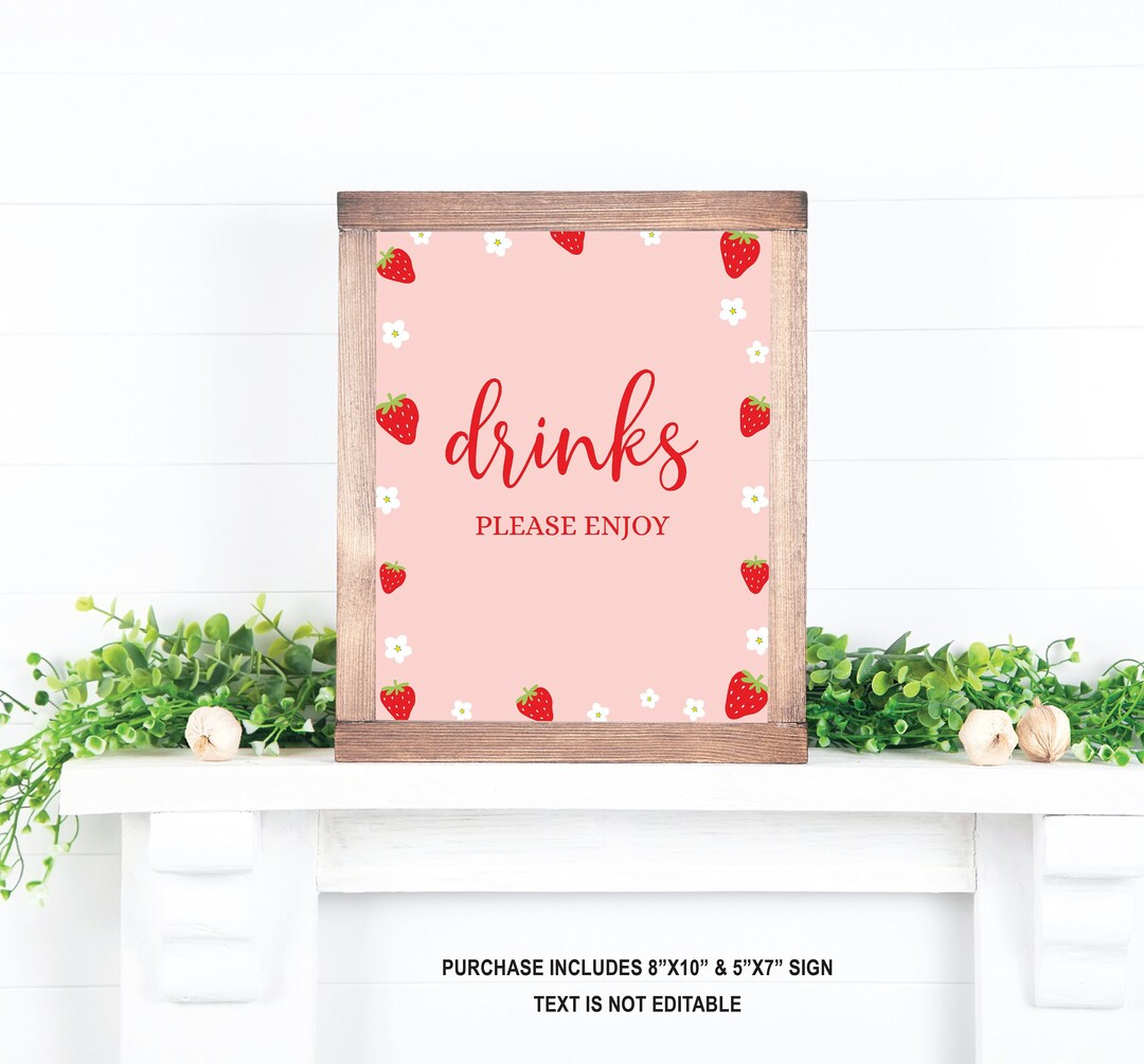 Strawberry Birthday Drinks Sign, Drink Table Sign, Drink Station Girl ...