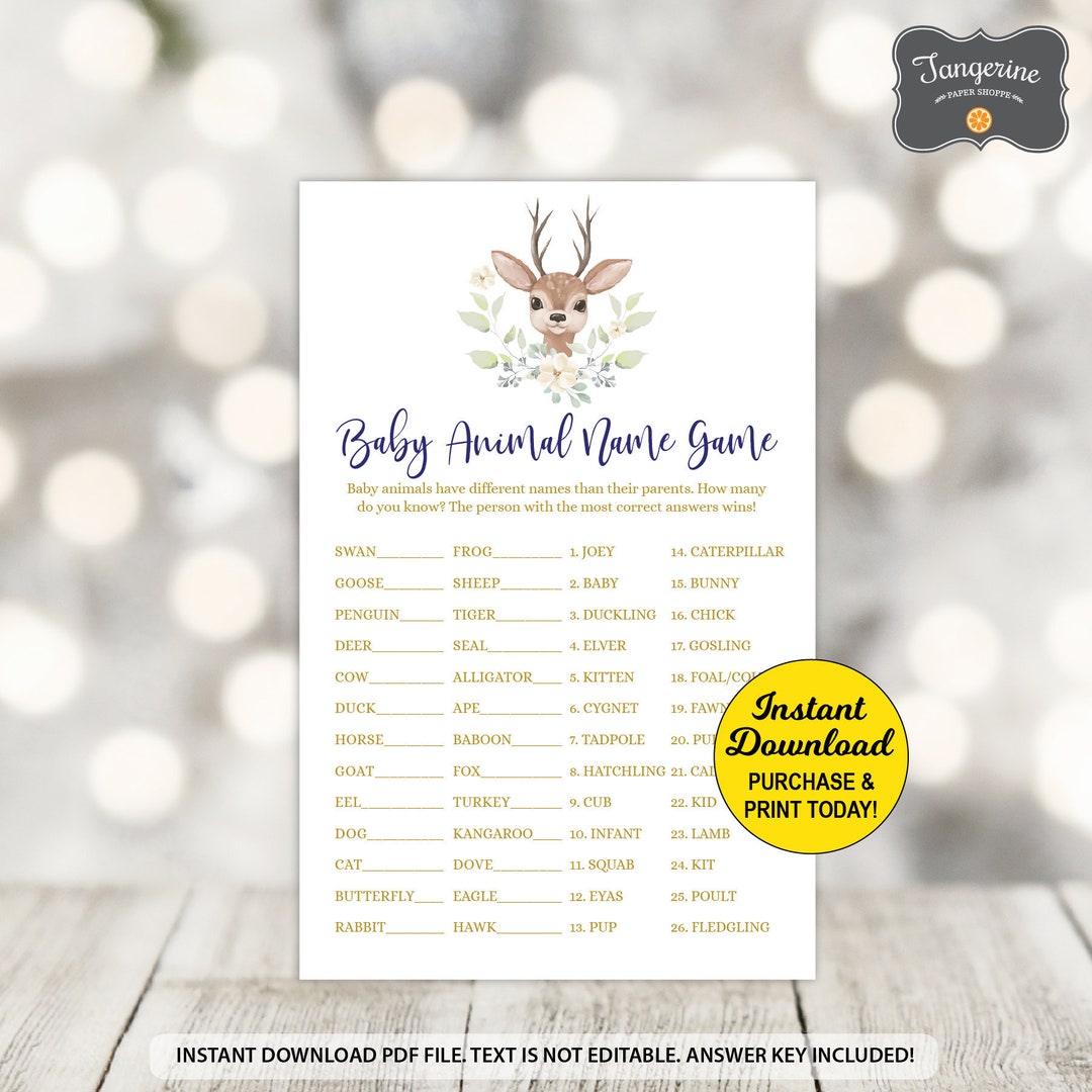 Deer Baby Shower Game, Baby Animal Name Game, Little Buck Baby Shower ...