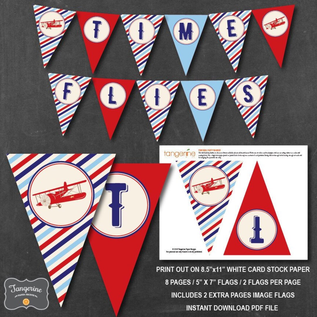 Airplane Time Flies Banner, Airplane Birthday Banner, Printable Pdf ...