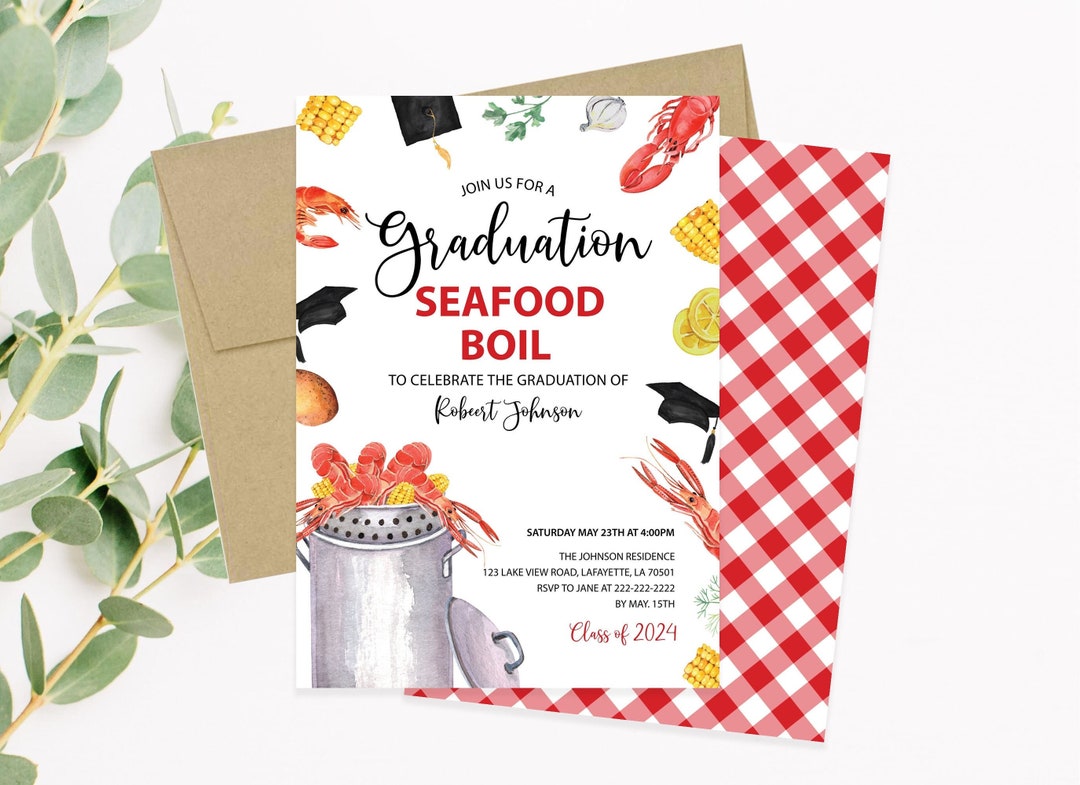 Editable Seafood Boil Graduation Party Invitation, Class of 2024 ...