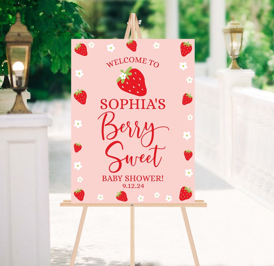 Strawberry Baby Shower Welcome Sign Berry Sweet Baby Girl Decoration ...