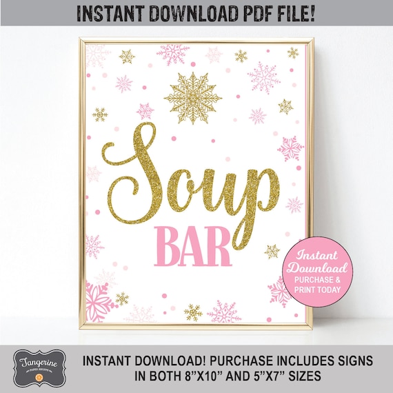 Soup Bar Sign, Winter Onederland Birthday, Food Table Sign, Pink and ...