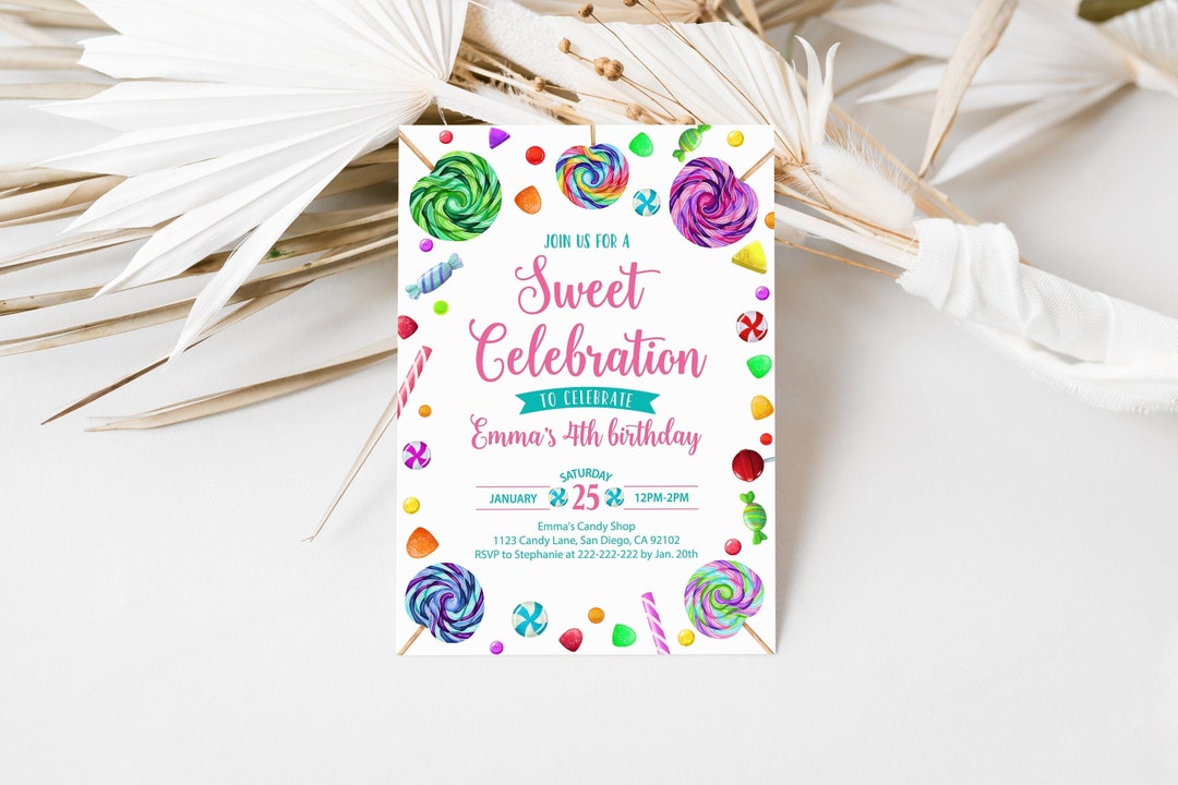 Editable Candy Birthday Invitation, Candy Birthday Party Invite, Girl ...