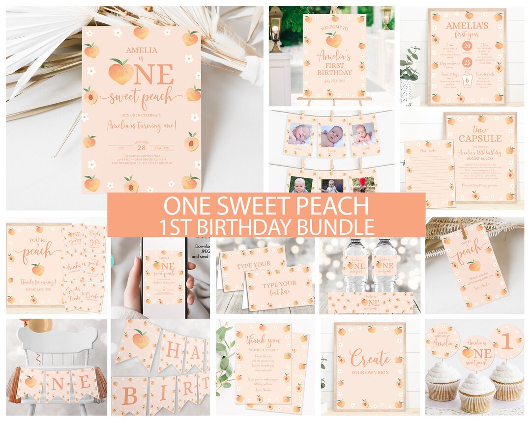 Peach Birthday Decoration Package, One Sweet Peach First Party Decor ...