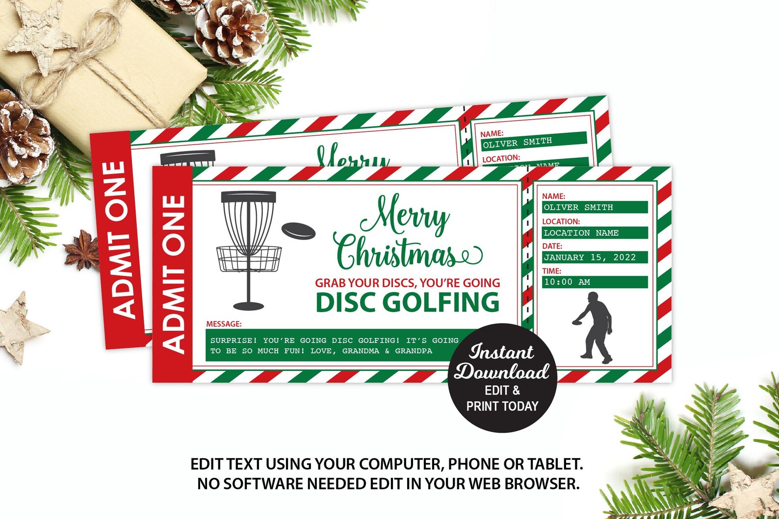 Disc Golf Game Ticket Surprise Disc Golf Ticket Template - Etsy