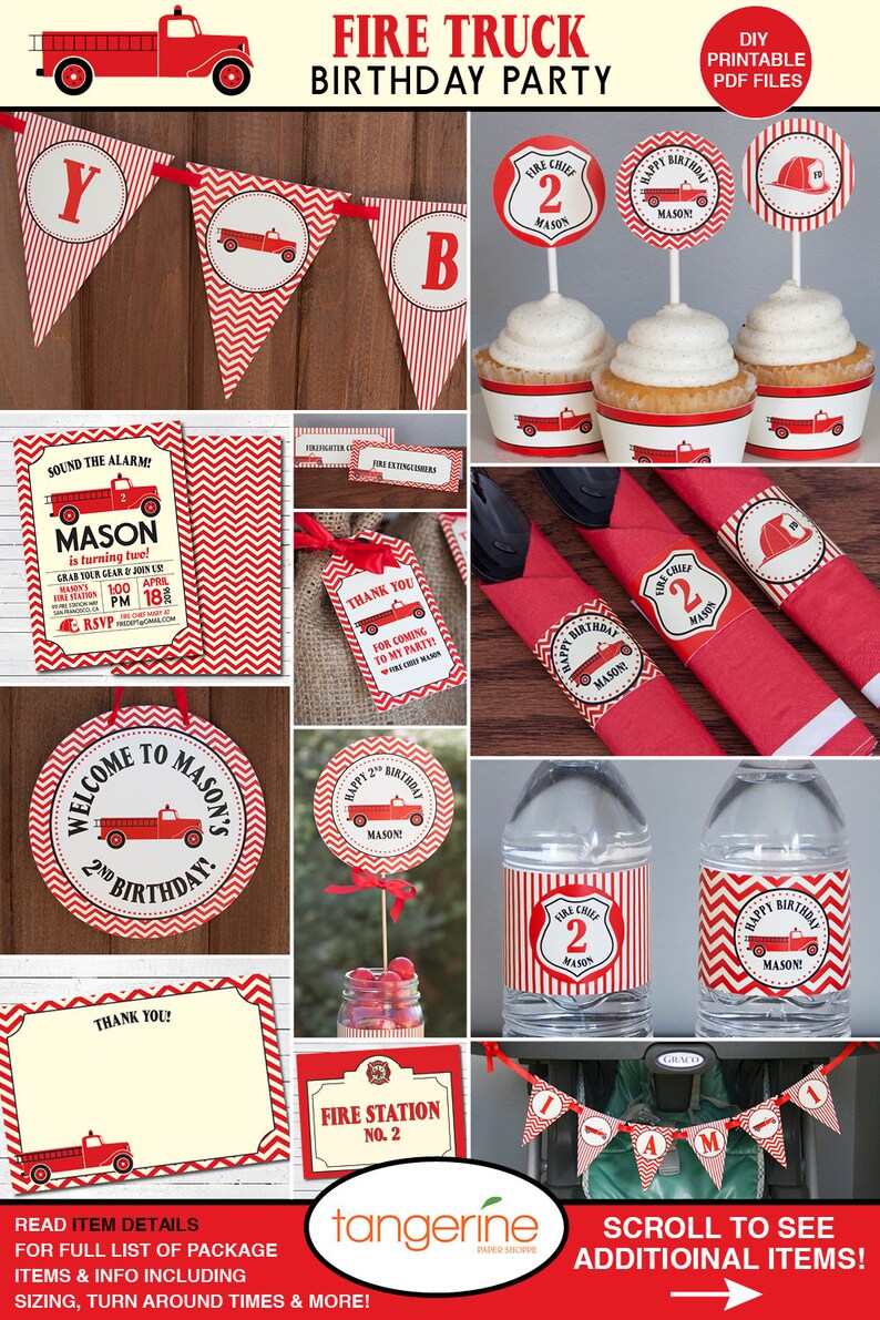 Firefighter Birthday Cupcake Toppers Vintage Fire Truck - Etsy