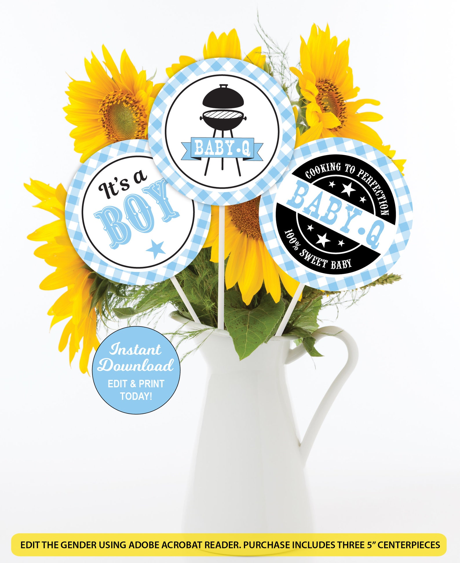 Baby Q Decorations Boy Light Blue Printable, BBQ Baby Shower ...