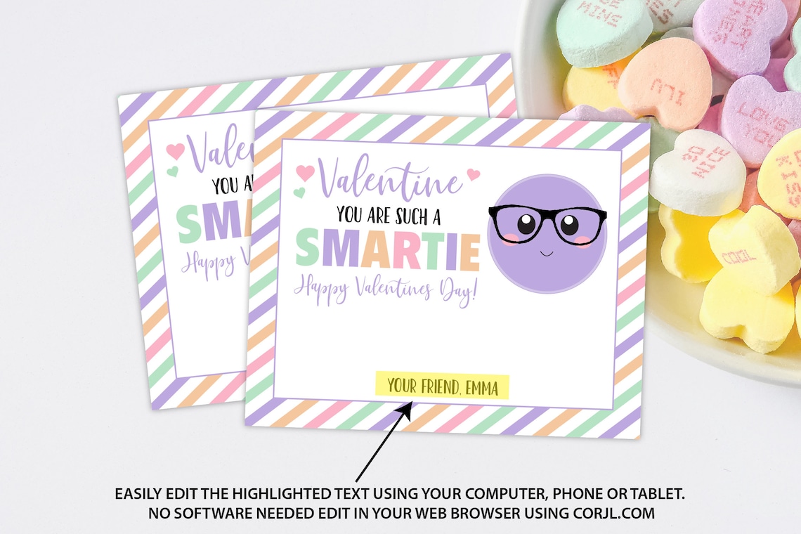 Smartie Valentines Day Tag Printable, Kids Valentine Card, School ...