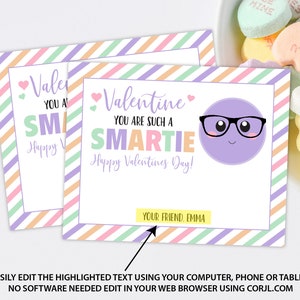 Smartie Valentines Day Tag Printable, Kids Valentine Card, School ...