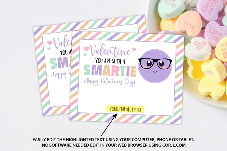 Smartie Valentines Day Tag Printable Kids Valentine Card - Etsy