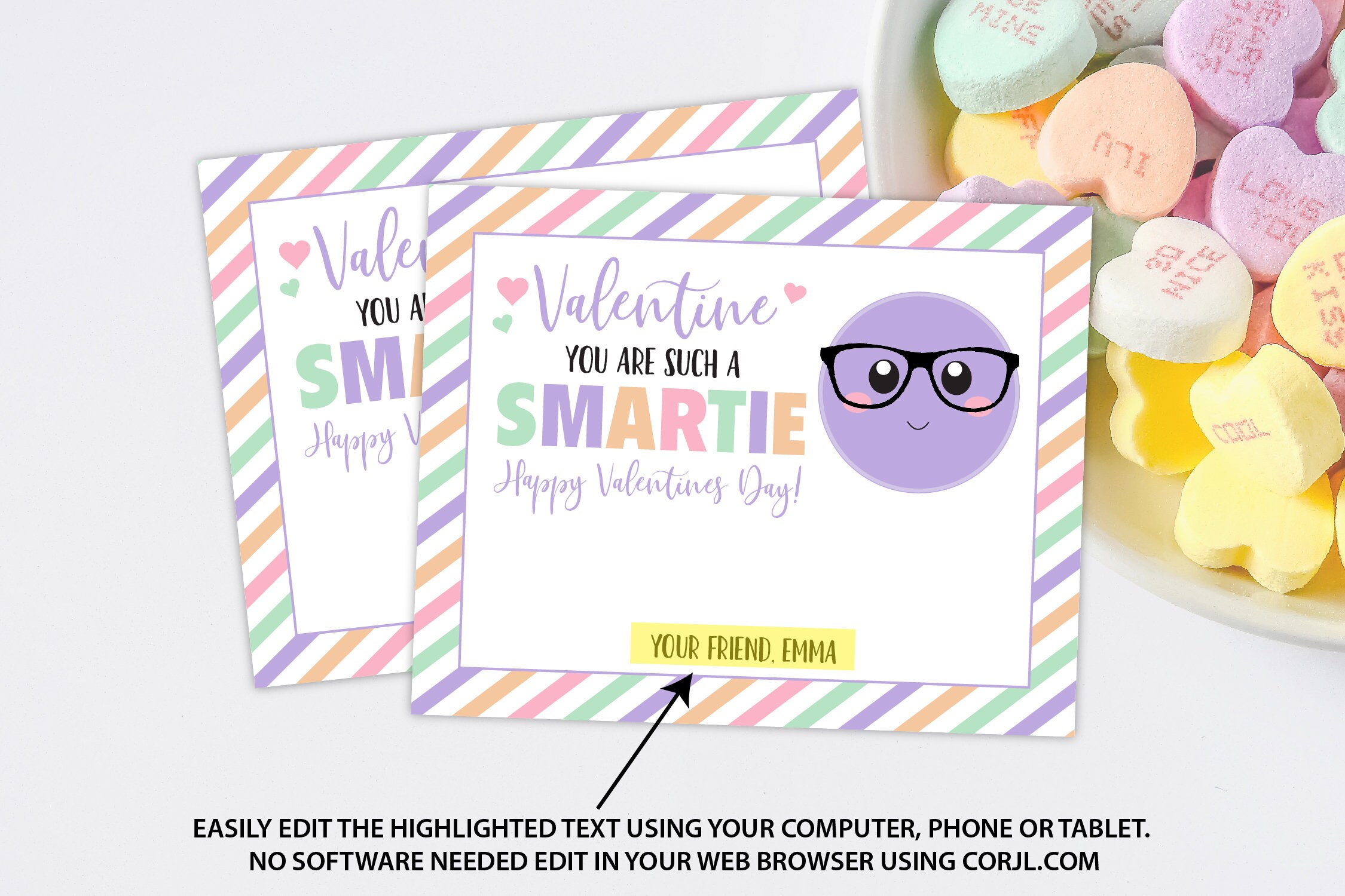 Smartie Valentines Day Tag Printable, Kids Valentine Card, School ...